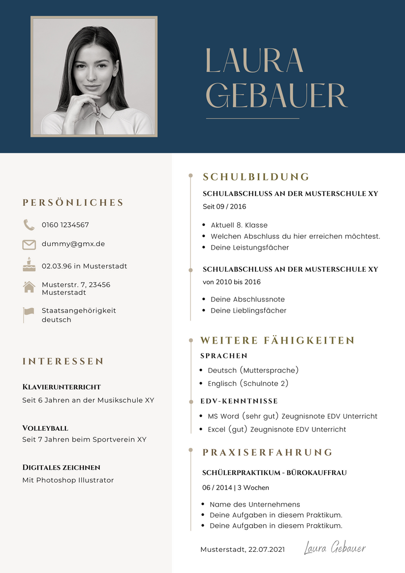tabellarischer Lebenslauf Lebenslauf Vorlage blau Gold modern – Marysresume
